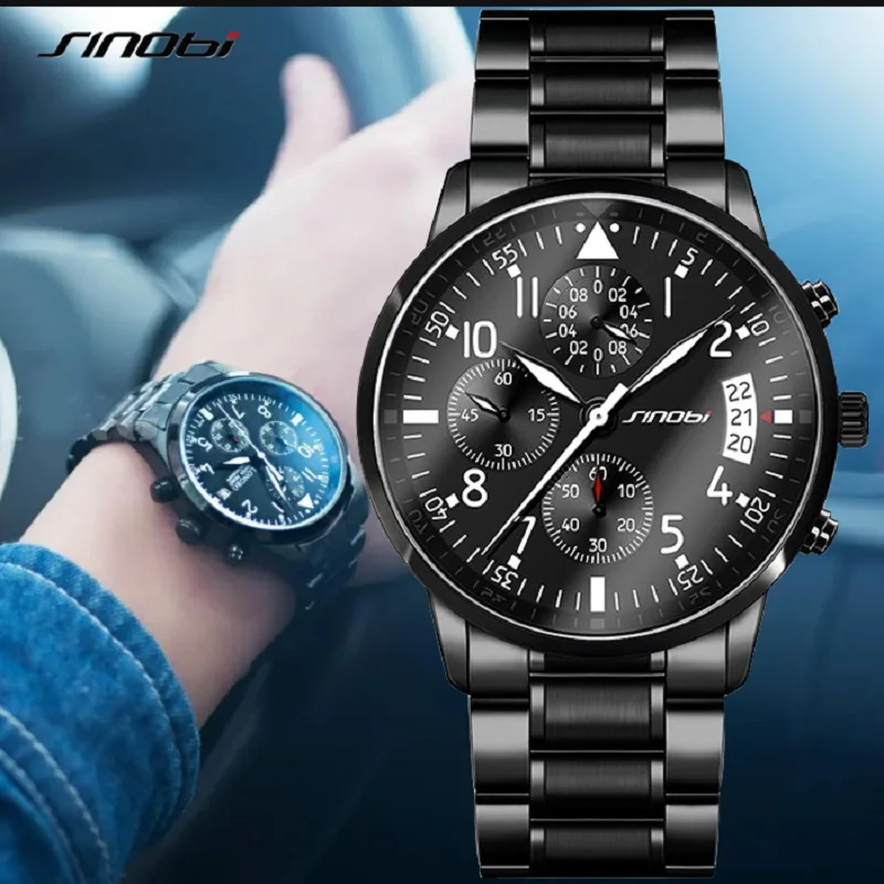 SINOBI-Luxury-Men-Waterproof-Stainless-Steel-Pilot-Wrist-Watches ...