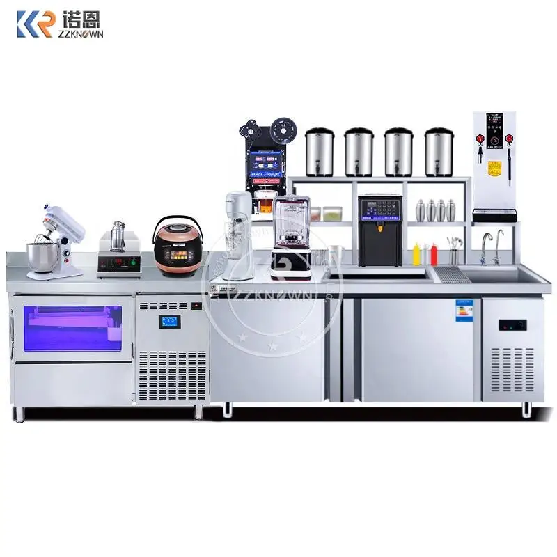 Customized-Bubble-Tea-Work-Table-With-Refrigerator-Milk-Tea-Equipment ...