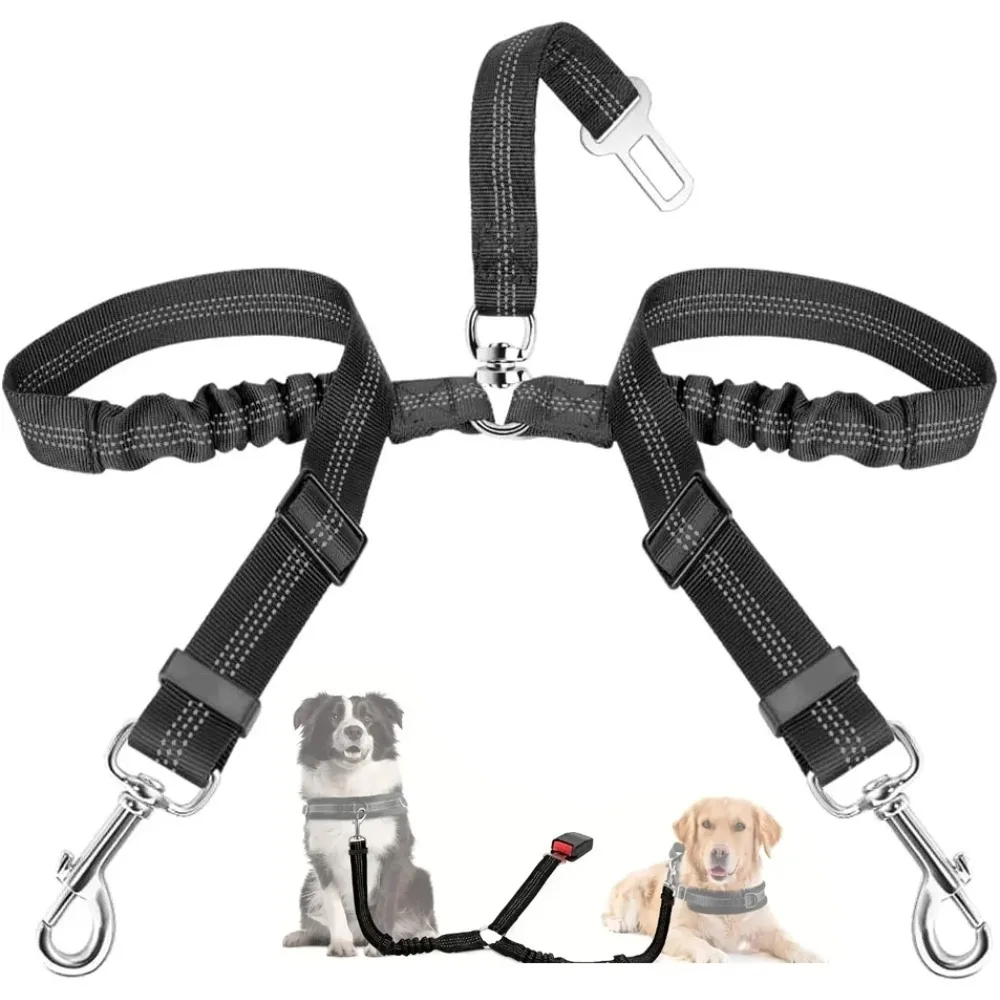 Double-Dog-Seatbelt-Adjustable-Vehicle-Safety-Leash-with-Elastic ...
