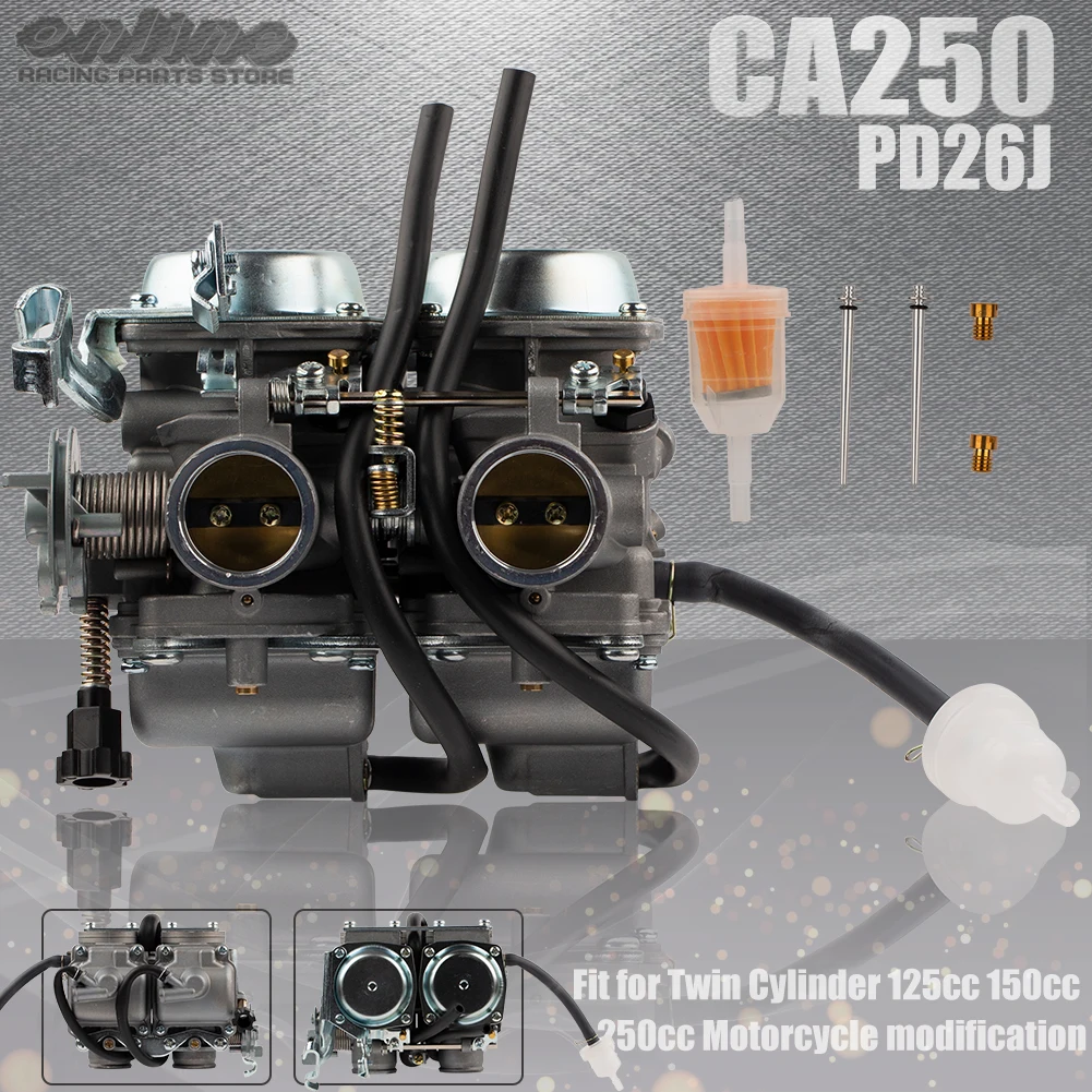 PD26J-Motorcycle-Carburetor-Dual-Carb-26mm-Assy-For-Honda-Rebel-CA250 ...