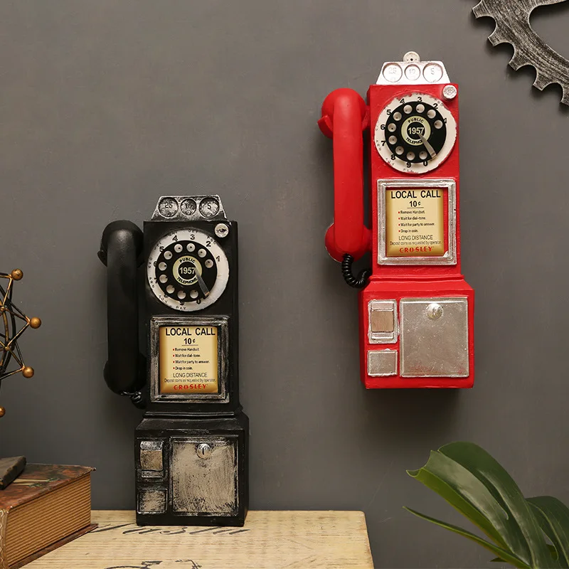 Retro-Resin-Telephone-Wall-Mount-Ornament-Classic-Dial-Pay-Phone-Model ...