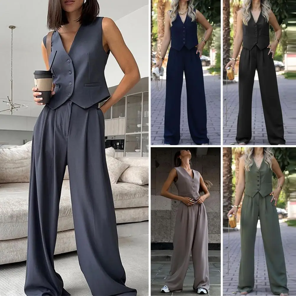 Wide-leg-Pants-Set-Elegant-Women-s-Vest-Pants-Set-for-Office-Wear-V ...