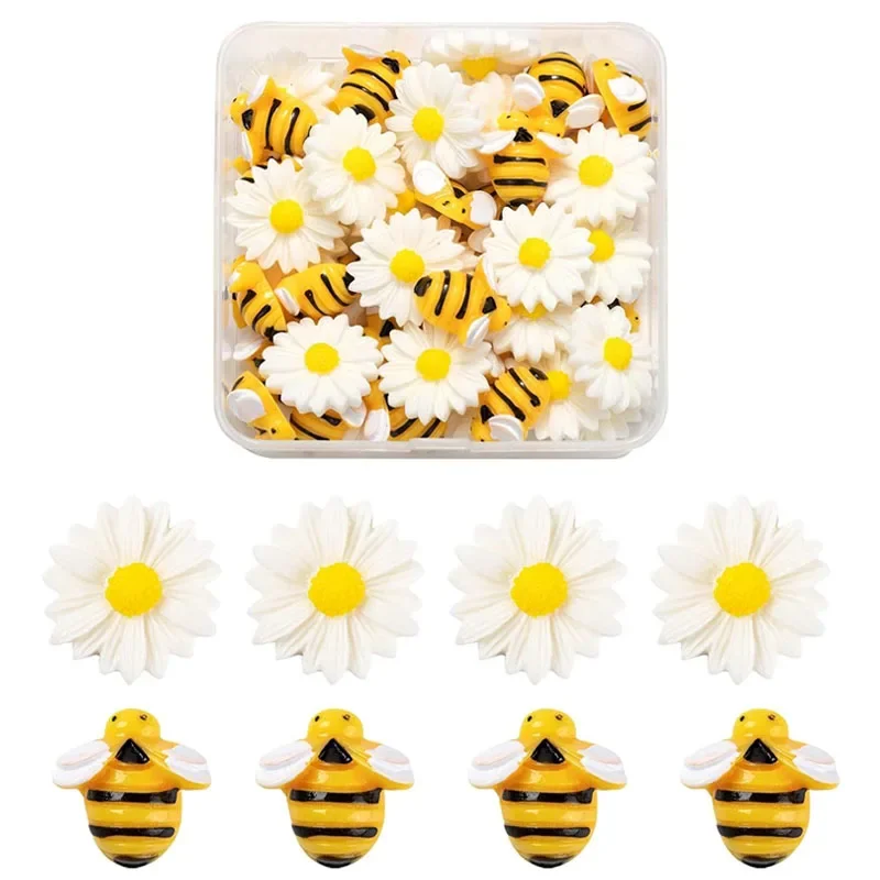 24Pcs Daisy Flower Bee Resin Charms Plastic Flatback Bee Charm Epoxy ...
