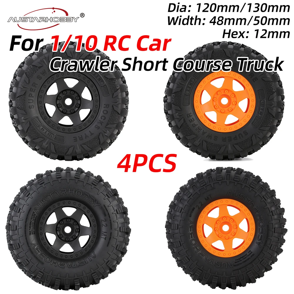 AUSTARHOBBY 2.2in 1/10 RC Crawler Beadlock Wheels and Tires Rims Set ...