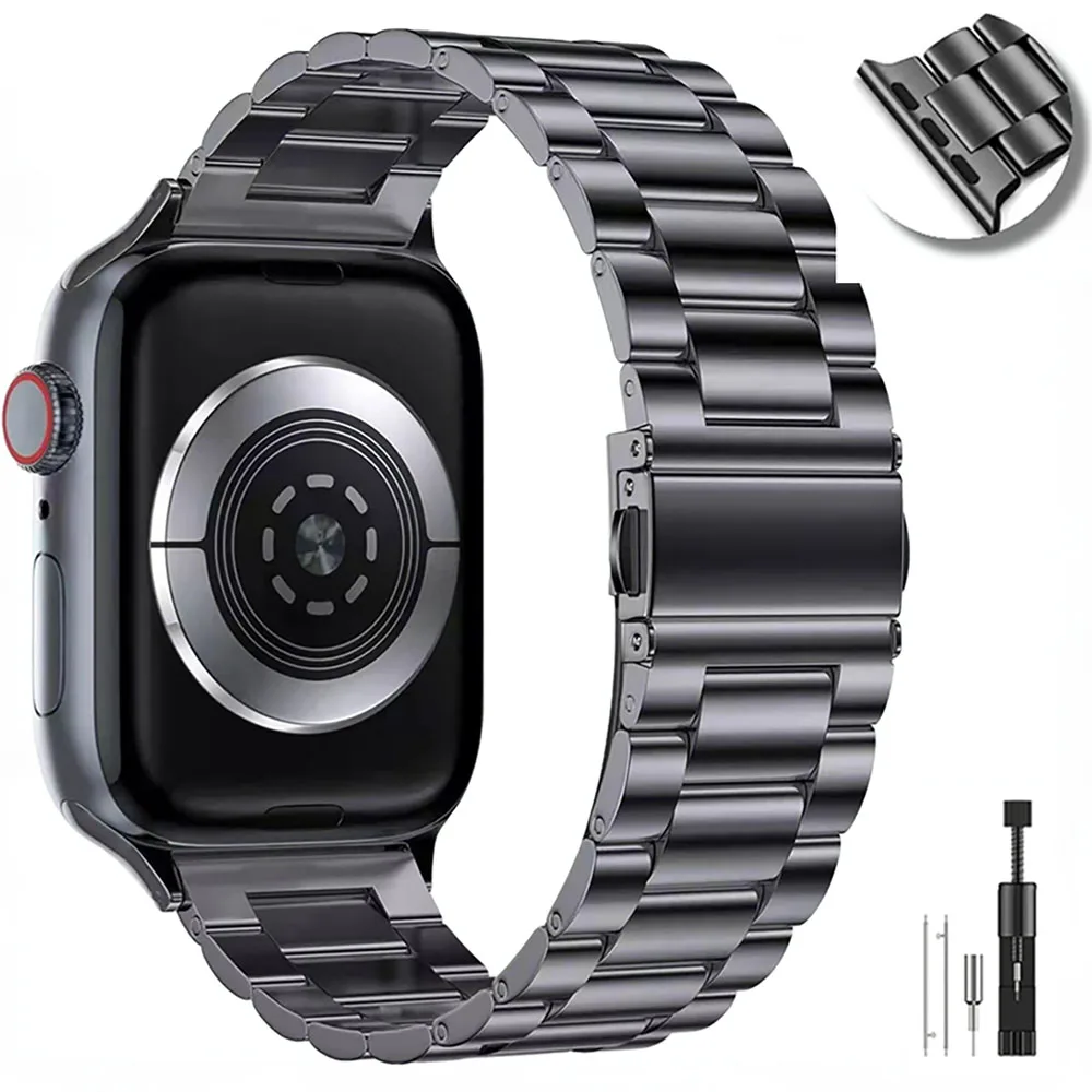 Bracelete de metal para Apple Watch, pulseira de aço inoxidável para ...