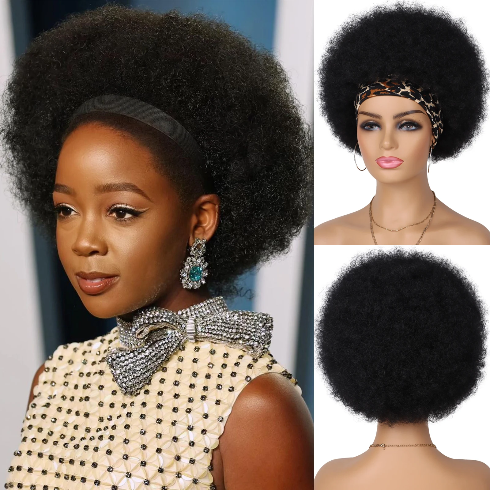 Tereshar Synthetic Short Afro Puff Headband Wigs for Black Women 8inch ...