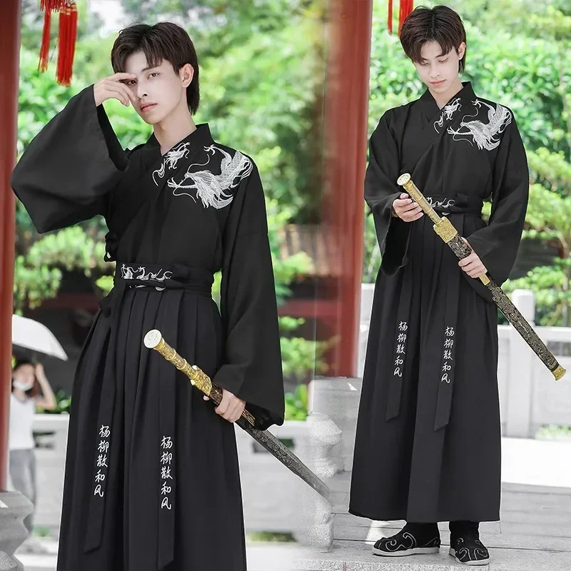 Japanese-Samurai-Black-Dragon-Embroidery-Swordsman-Hanfu-Traditional ...