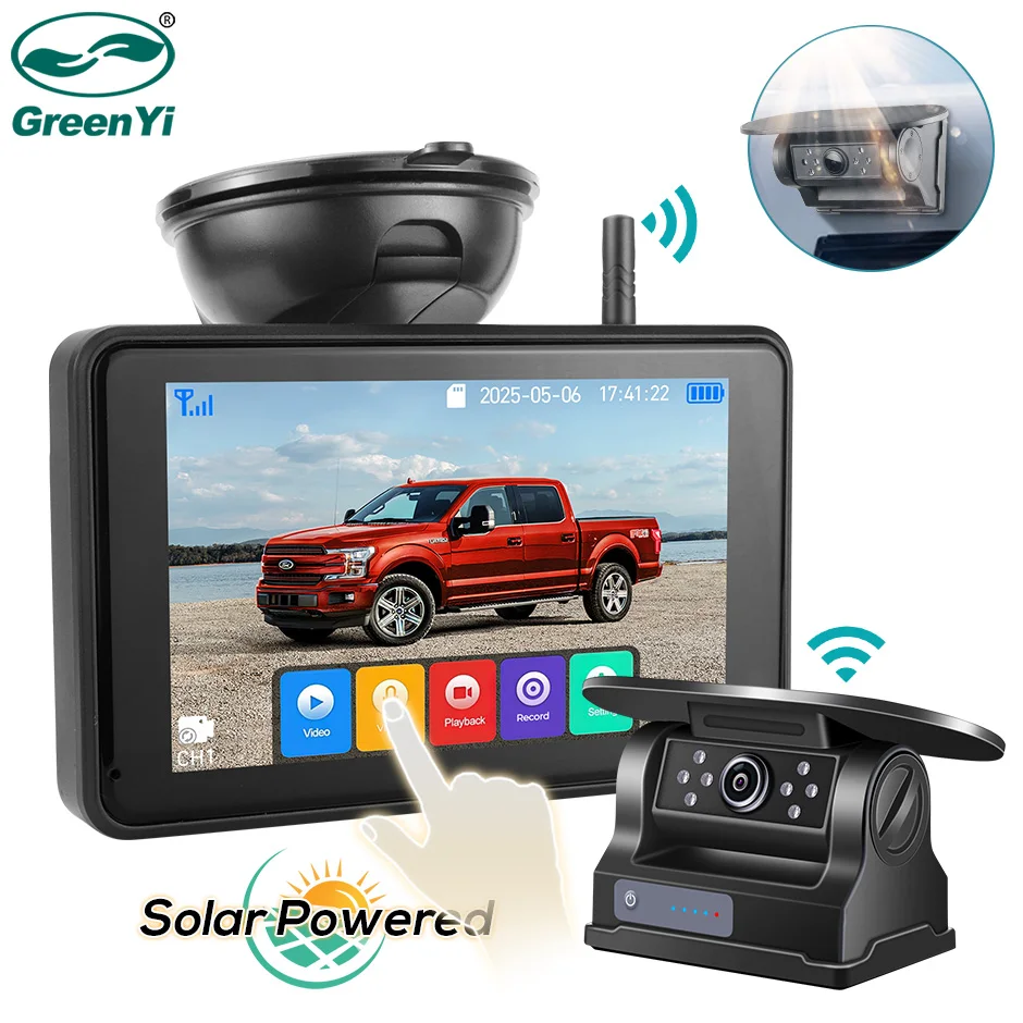 Magnetic Solar Wireless Backup Camera With 1080P 5" BSD DVR Recorder ...