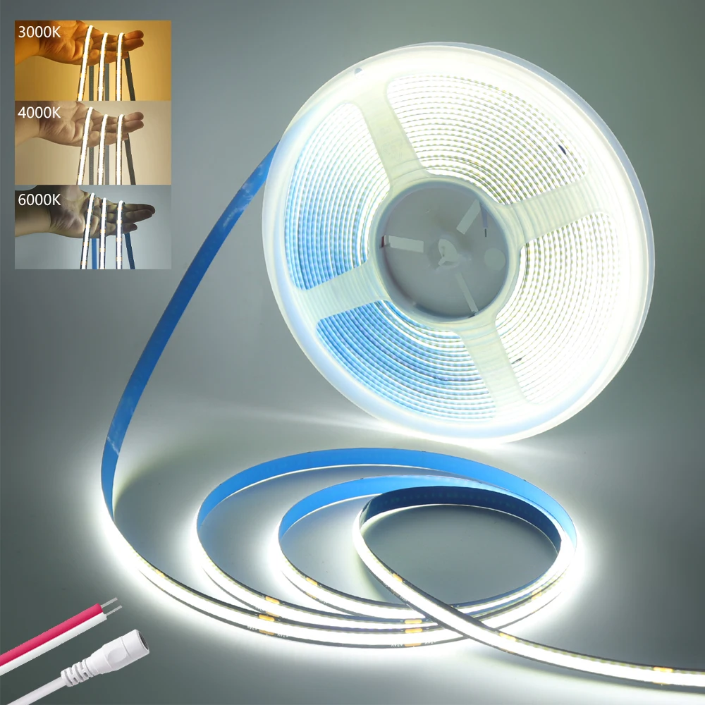 8mm PCB 12V 24V COB LED Strip Light 320LEDs/M High Density Flexible ...
