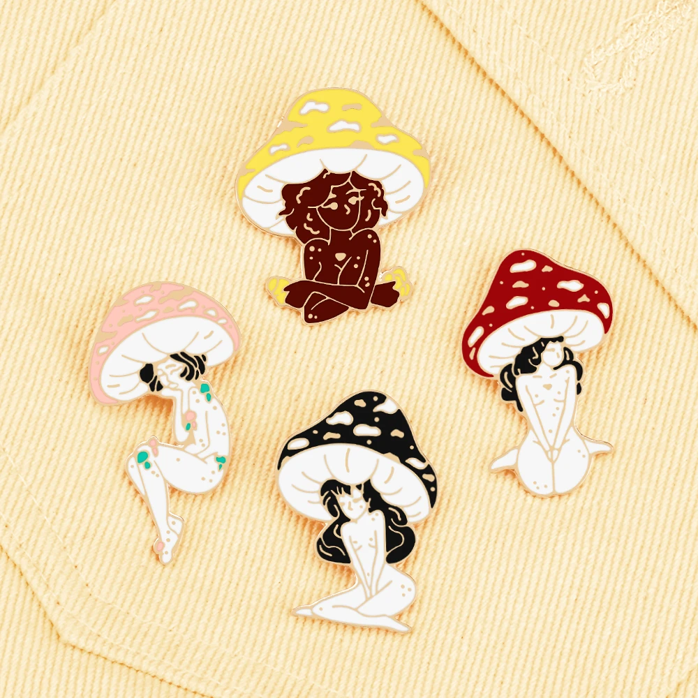 New 4 Styles Mushroom Elf Girl Enamel Pins Women Creative Cartoon ...