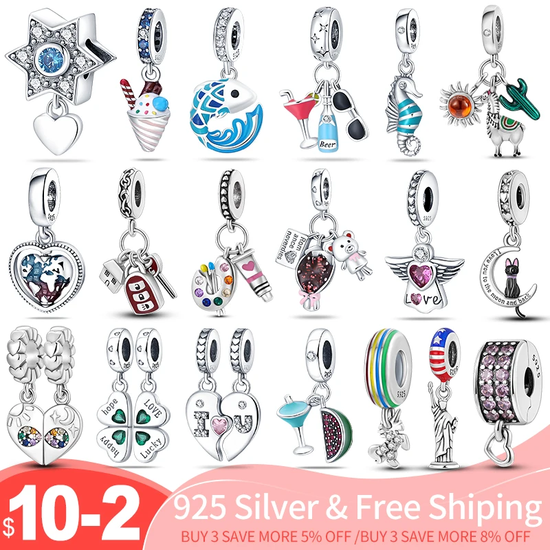925-Sterling-Silver-Two-Piece-Couples-Two-in-one-Charm-Pendant-Beads ...