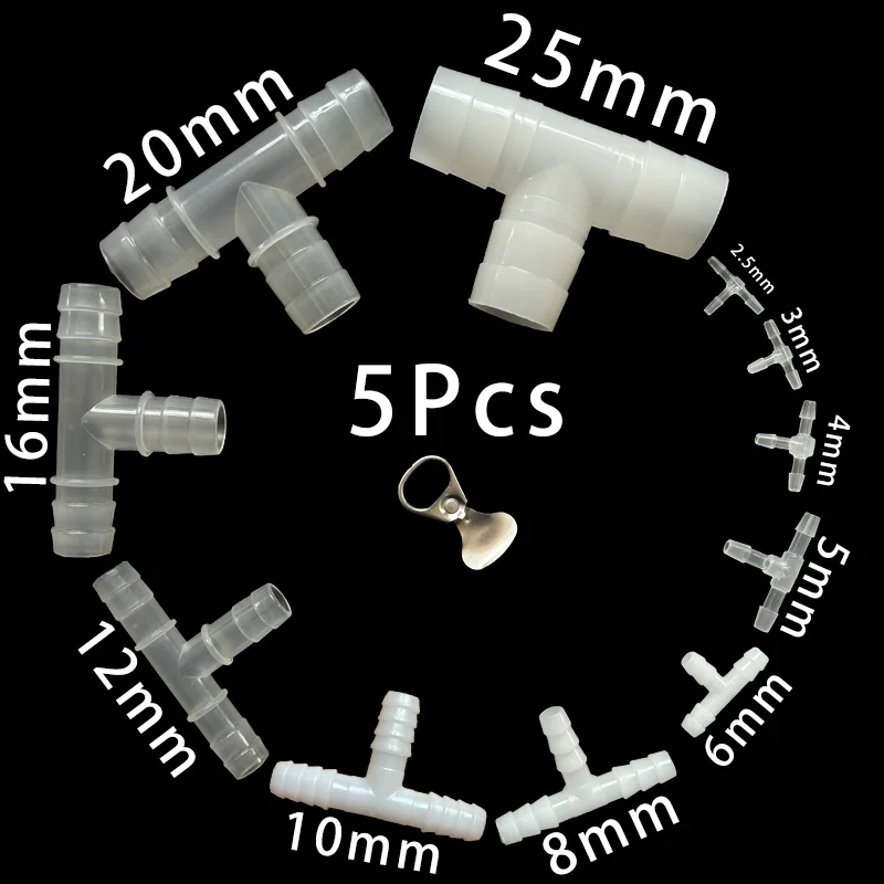 5Pcs-T-Style-Tee-Connectors-Hose-Barb-Fitting-T-Shaped-3-Way-Plastic ...