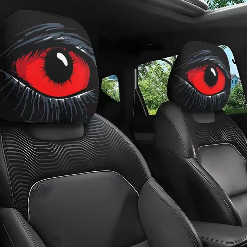 2PCS Big Eye Print Car Seat Headrest Covers Fabric Auto Seat Headrest ...