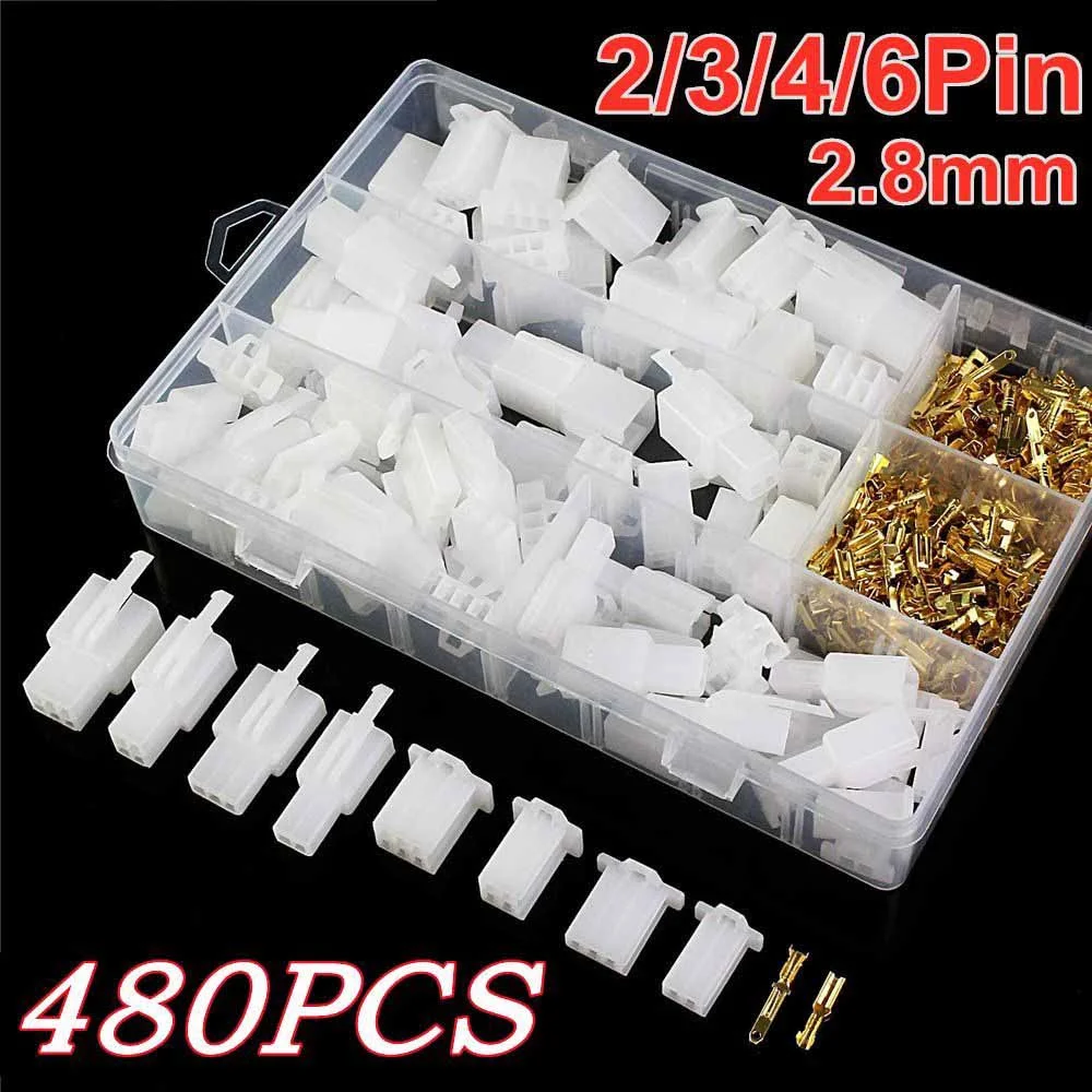 480PCS 2.8mm 2 3 4 6Pin Motorcycle Wire Connector Housing Terminal Male ...