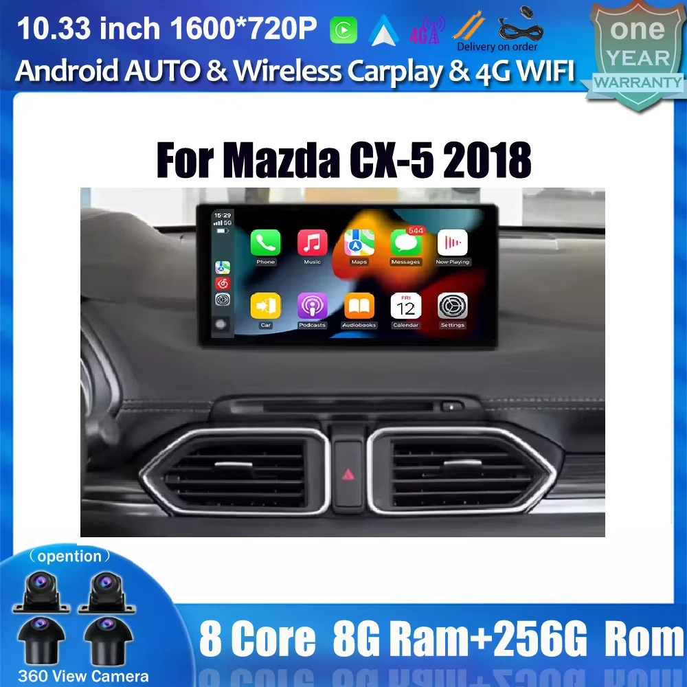 10.33 inch Wireless CarPlay BT WiFi For Mazda CX-5 2018 Android Auto ...