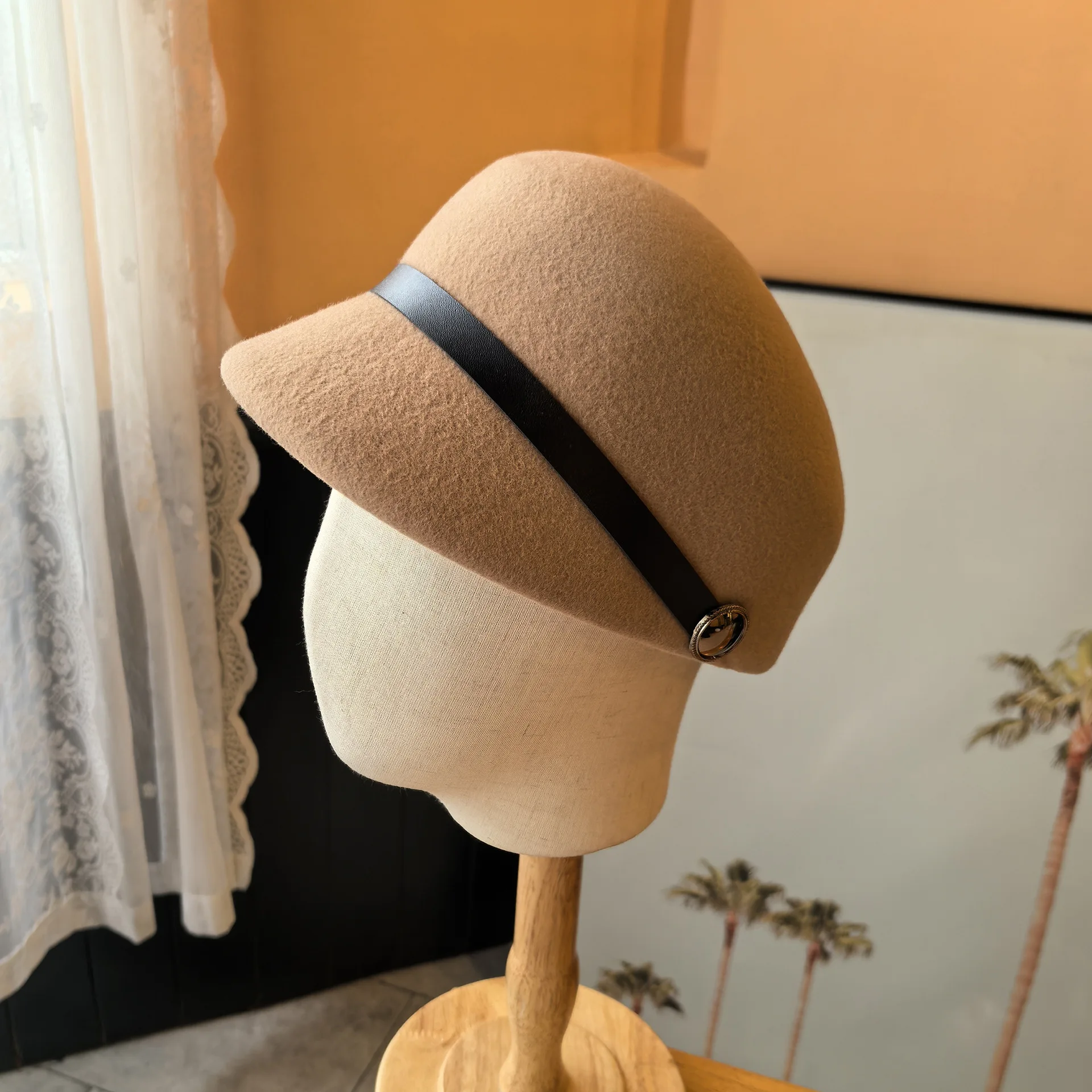 Warm Woolen Beret Hat for Women Small Head Size Equestrian Style Autumn ...