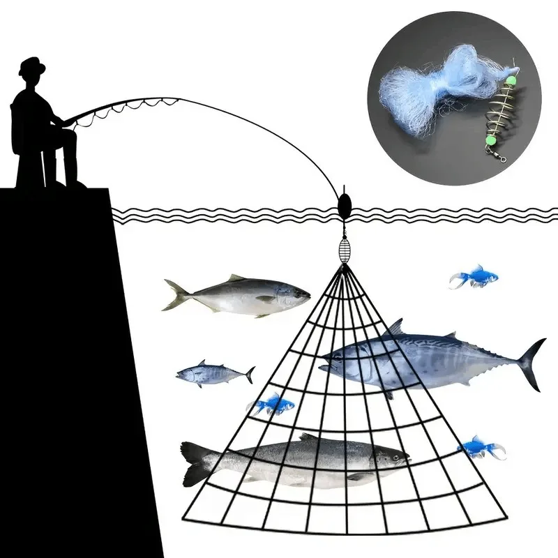 11 Size Fishing Net Trap Mesh Luminous Bead Netting Sea Fish Net Tackle ...