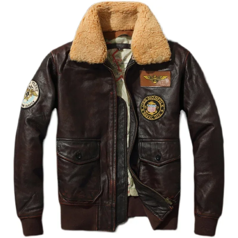 Vintage-Red-Brown-Real-Cow-Leather-Jacket-Men-G1-Fight-Jackets-Natural ...