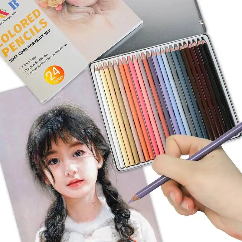 H&B Flesh Colored Pencil Set 24pcs Premium Skin/Hair/Portrait Tone ...