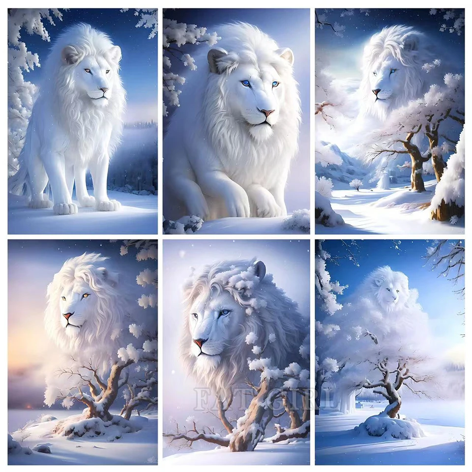 White-Lion-Diamond-Painting-New-Snow-Animal-Landscape-Full-5d-Diamond ...