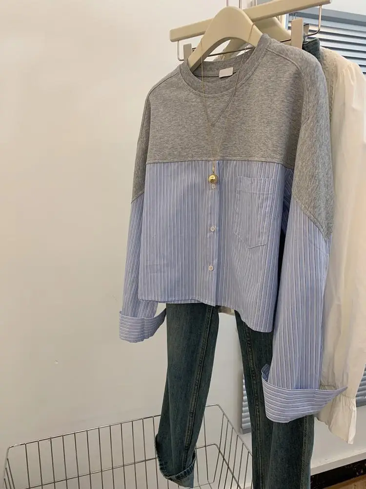 50kg-80kg Long Sleeved Women's Short Loose Round Neck Shoulder Top ...