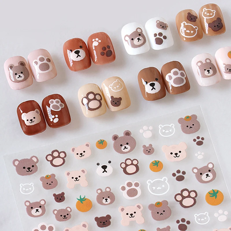 Pegatina de uñas de oso 3D serie Zoo, calcomanía de agua para uñas, oso ...