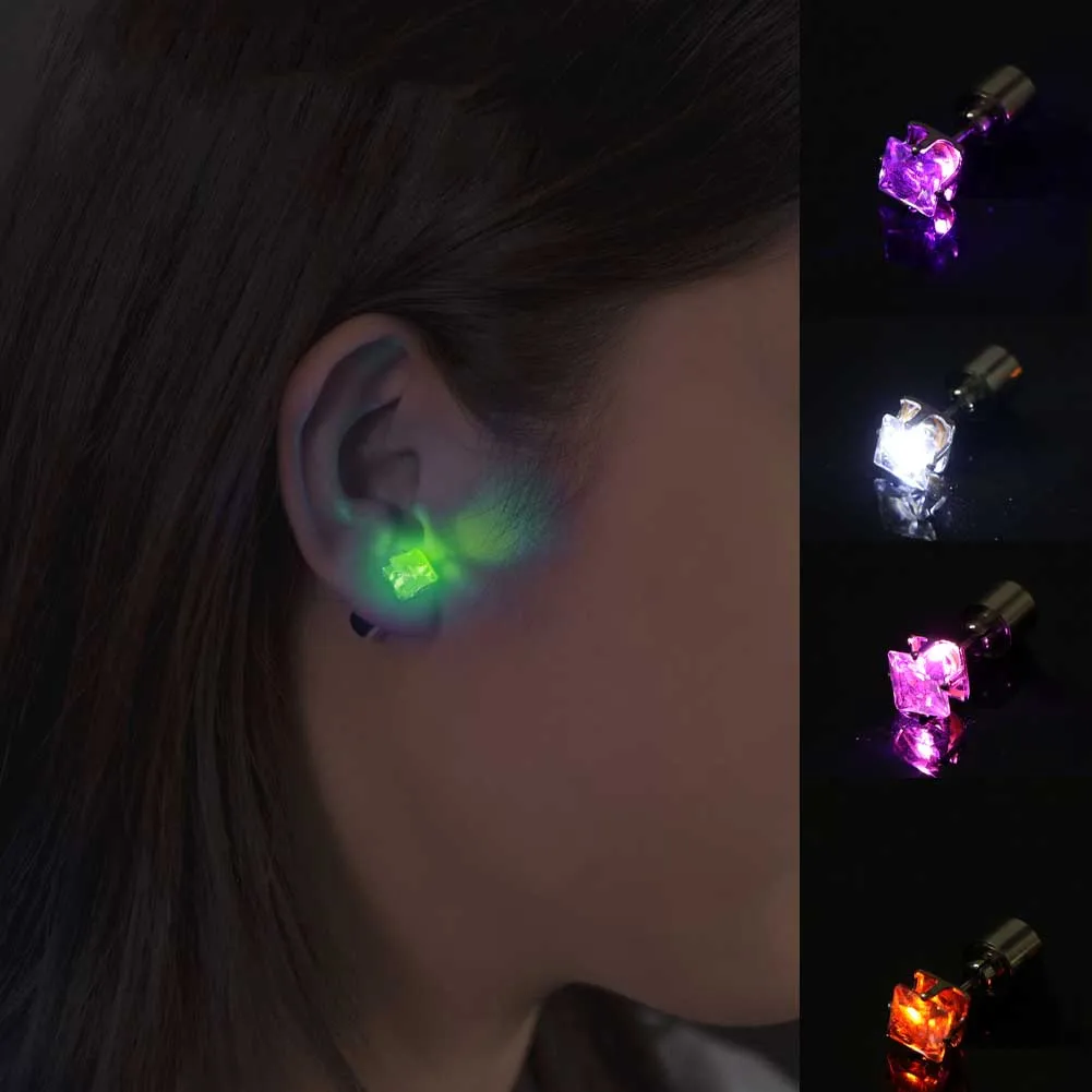 Light-Up-Ear-Stud-Square-Ear-Stud-Colorful-Luminous-Earrings-Flash ...