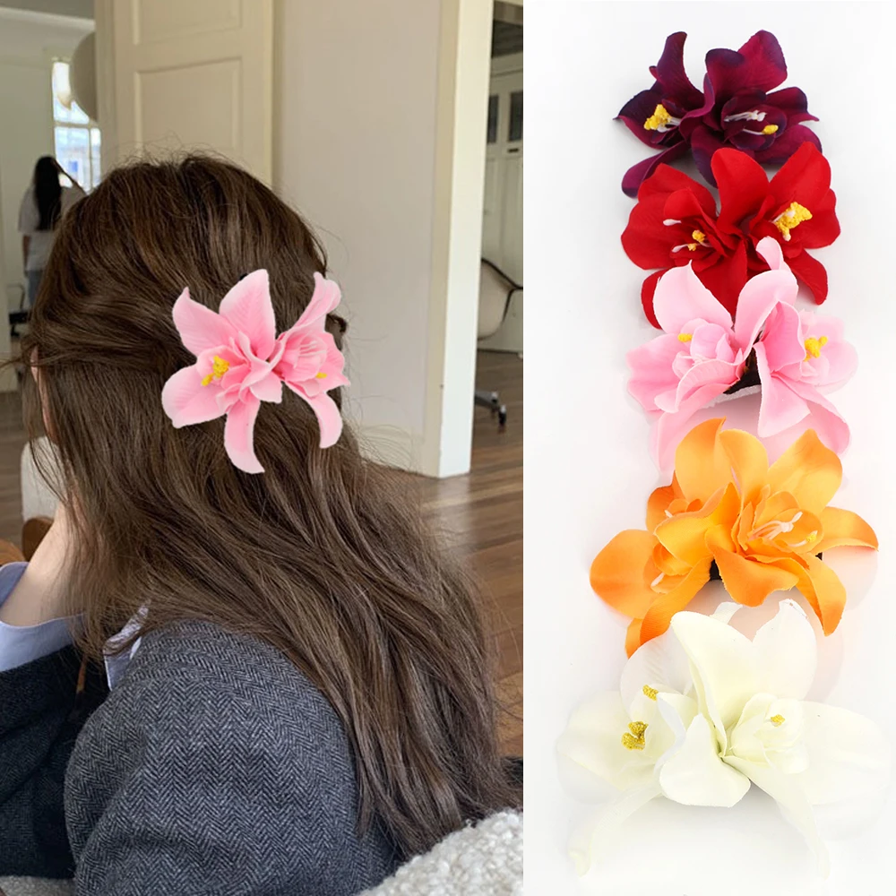 1Pc Artificial Flower Hair Clips for Women Girls Hairpins Orchid Flower ...