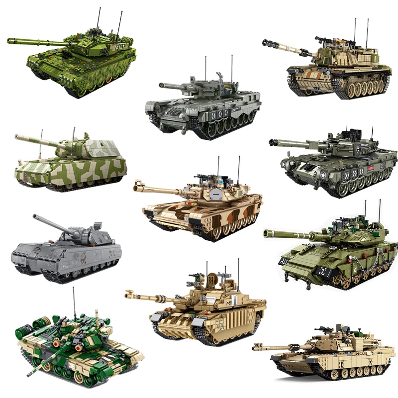 WW2-Military-US-M1A2-Israeli-Merkava-Geman-Leopard2-Panzer-VIII-Maus-Tank-Model-Building-Blocks ...