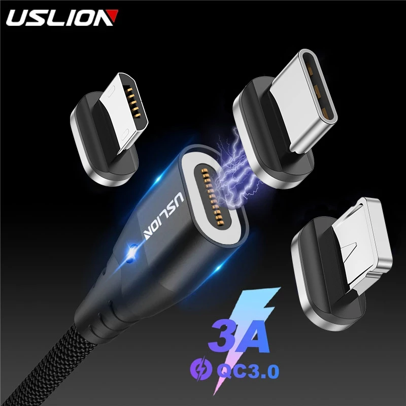 Uslion 3a Magnetic Cable Micro Usb Type-c Charging Data Cable Wire ...