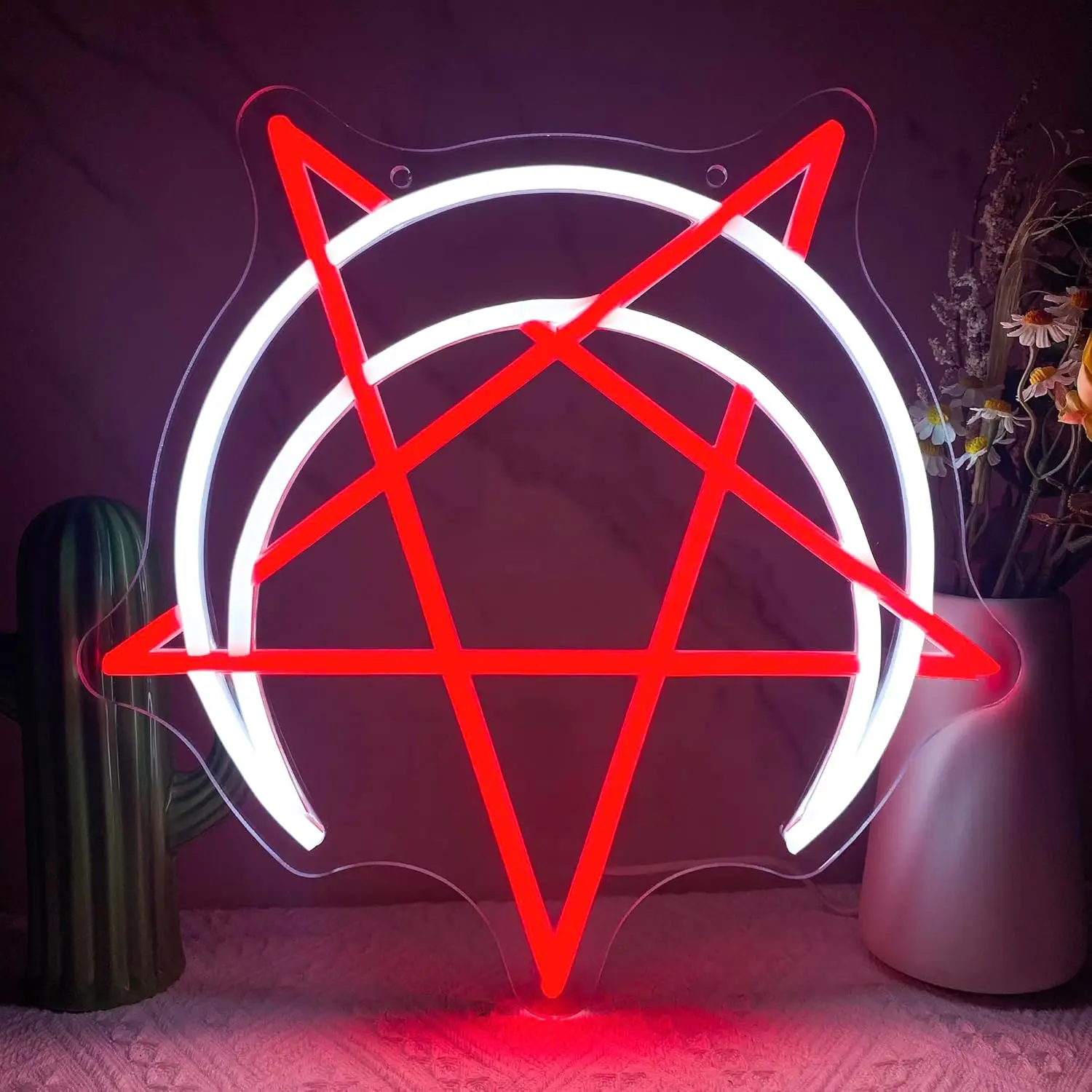 Moon and Pentagram LED Neon Light Sign Dimmable Neon Sign For Wall ...