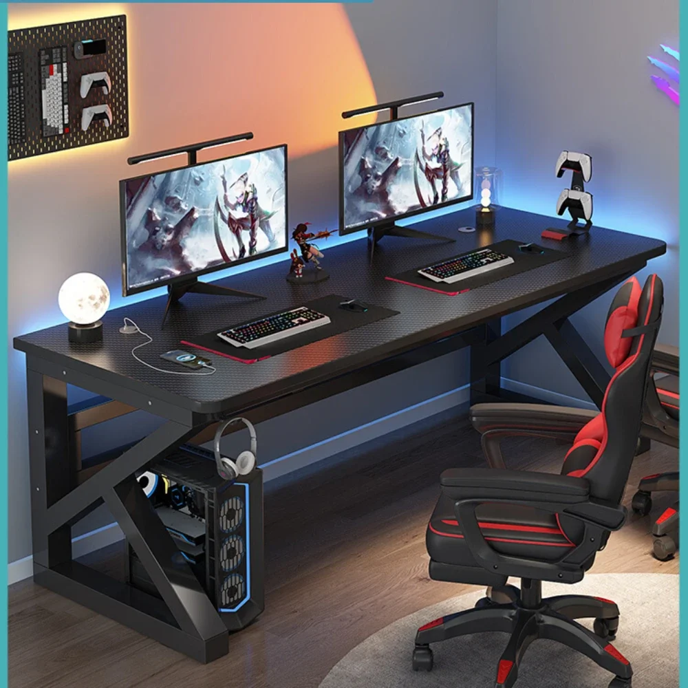 Gamer-Computer-Desk-Home-Modern-Black-Office-Desks-Study-Table-Double ...