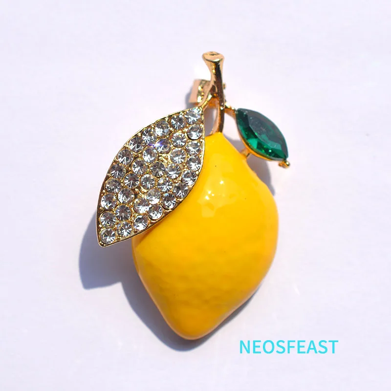 Elegant-Yellow-Color-Lemon-Rhinestone-Brooches-For-Women-Enameled ...
