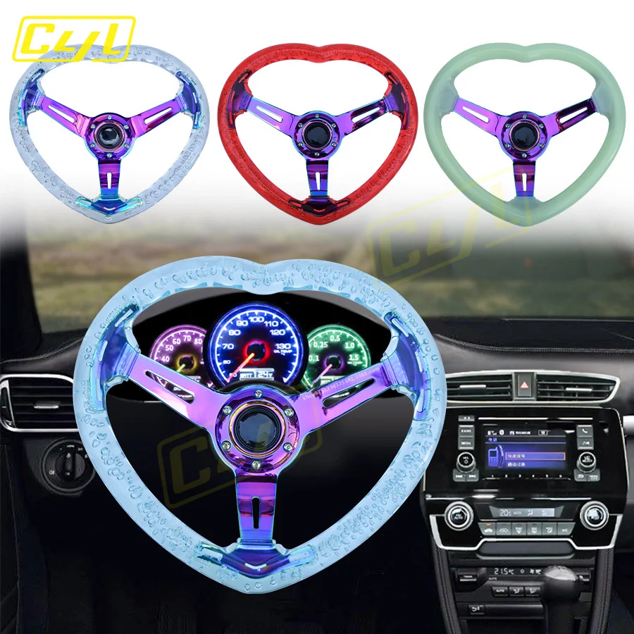 JDM-Heart-Shape-Steering-Wheel-Acrylic-Crystal-Bubble-Transparent-Heart ...