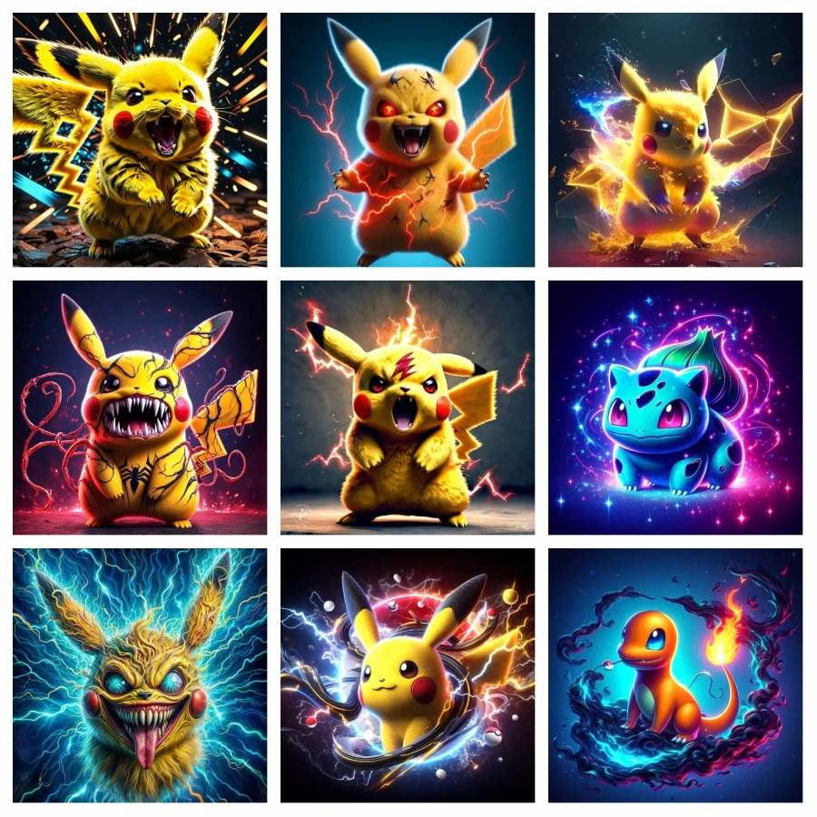 Gothic Pikachu Charmander Pokemon Dark Art 5d Full Diy Diamond Mosaic ...