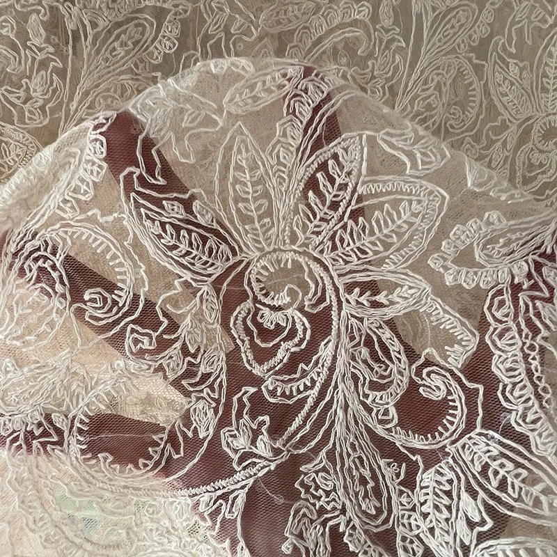 W130cm Sparkling floral mesh, cotton thread embroidered lace, mesh ...
