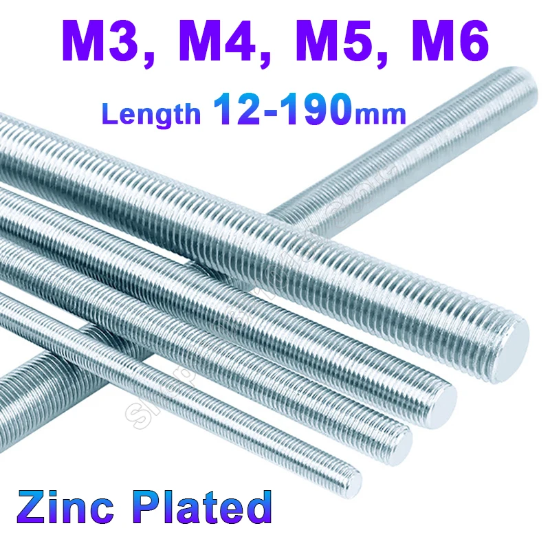 1-20Pcs-M3-M4-M5-M6-Zinc-Plated-Full-Threaded-Rod-Fully-Metric-Thread ...
