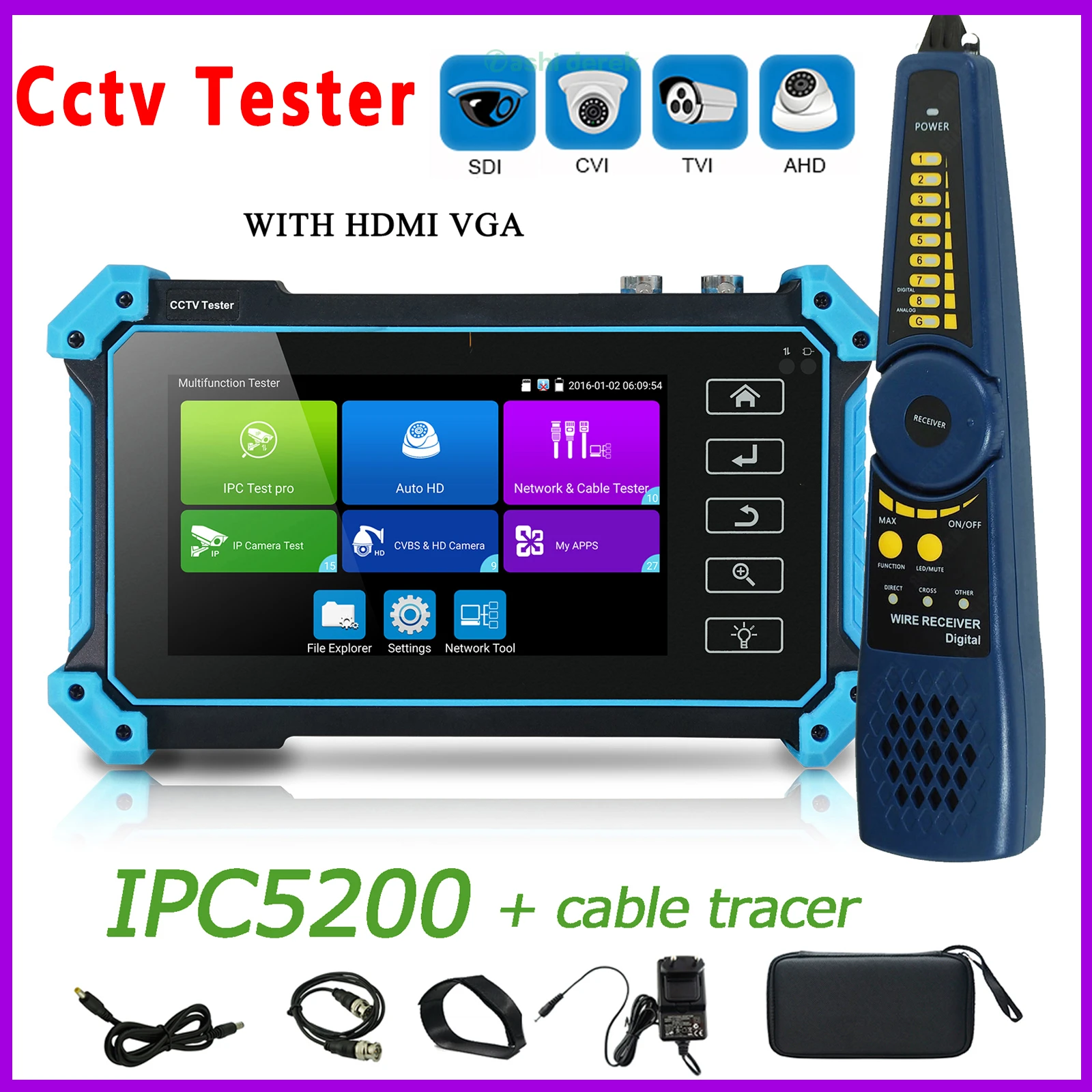 Ipc 5200c 플러스 IP 테스터, CCTV 카메라 보안 모니터링 네트워크 케이블 테스터, 아날로그 Poe 테스트, Hdmi ...