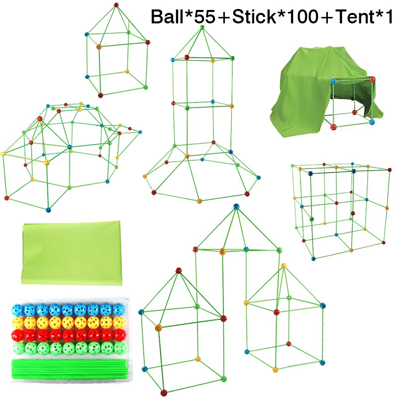 155-set-Fort-Building-Blocks-Indoor-Tent-Brick-Kit-Children-s-Diy-Ball ...