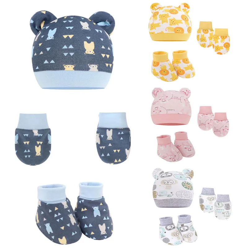 Newborn Hat+gloves+socks Set For Baby Boy Girl Cotton Cartoon Casual ...