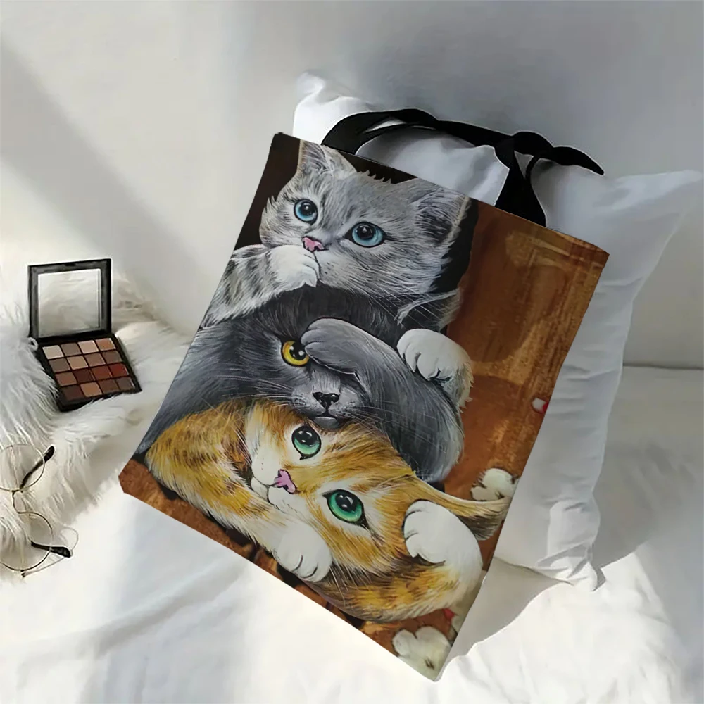 Cute-Stacked-Cats-Pattern-Design-Canvas-Tote-Bag-For-Women-Casual-Style ...