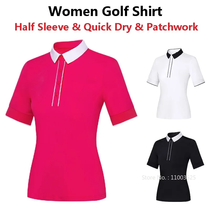 Summer-Breathable-Half-Sleeve-Golf-Shirt-for-Women-Ladies-Slim-Turn ...