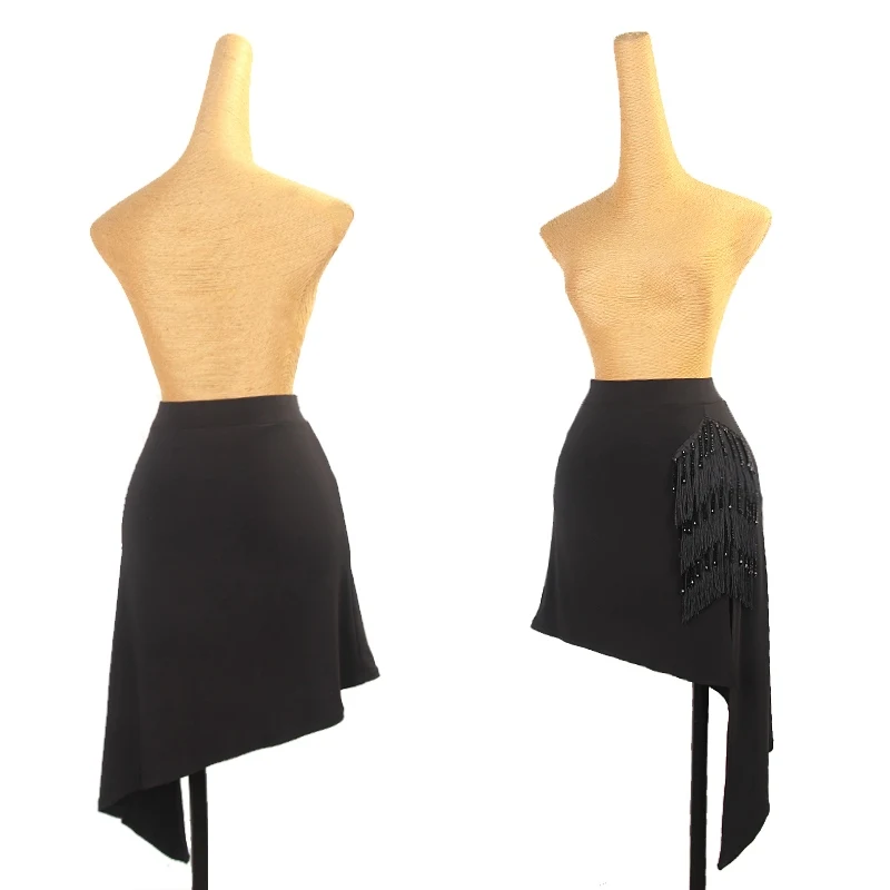 Women-Costume-Latin-Dance-Skirt-Irregular-Glass-Tassel-Practice-Short ...