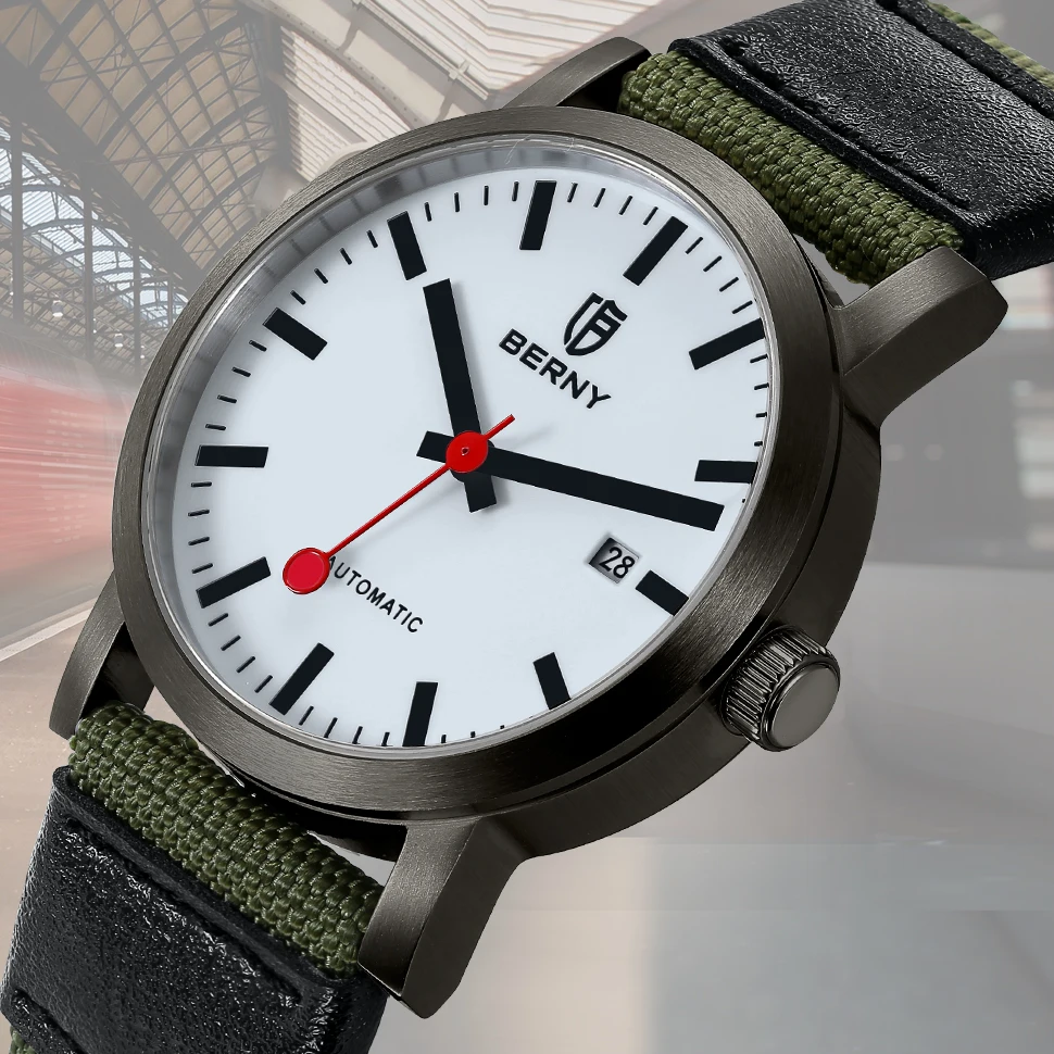 BERNY Swiss Railroad Automatic Watch Men Mechanical Wristwatch MIYOTA ...