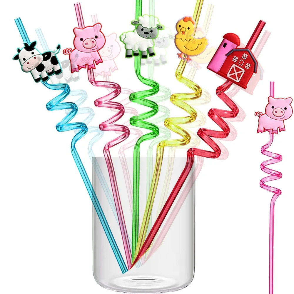 6-12pcs-Reusable-Farm-Animal-Straws-Chicken-Sheep-Horse-Cow-Pig-for ...