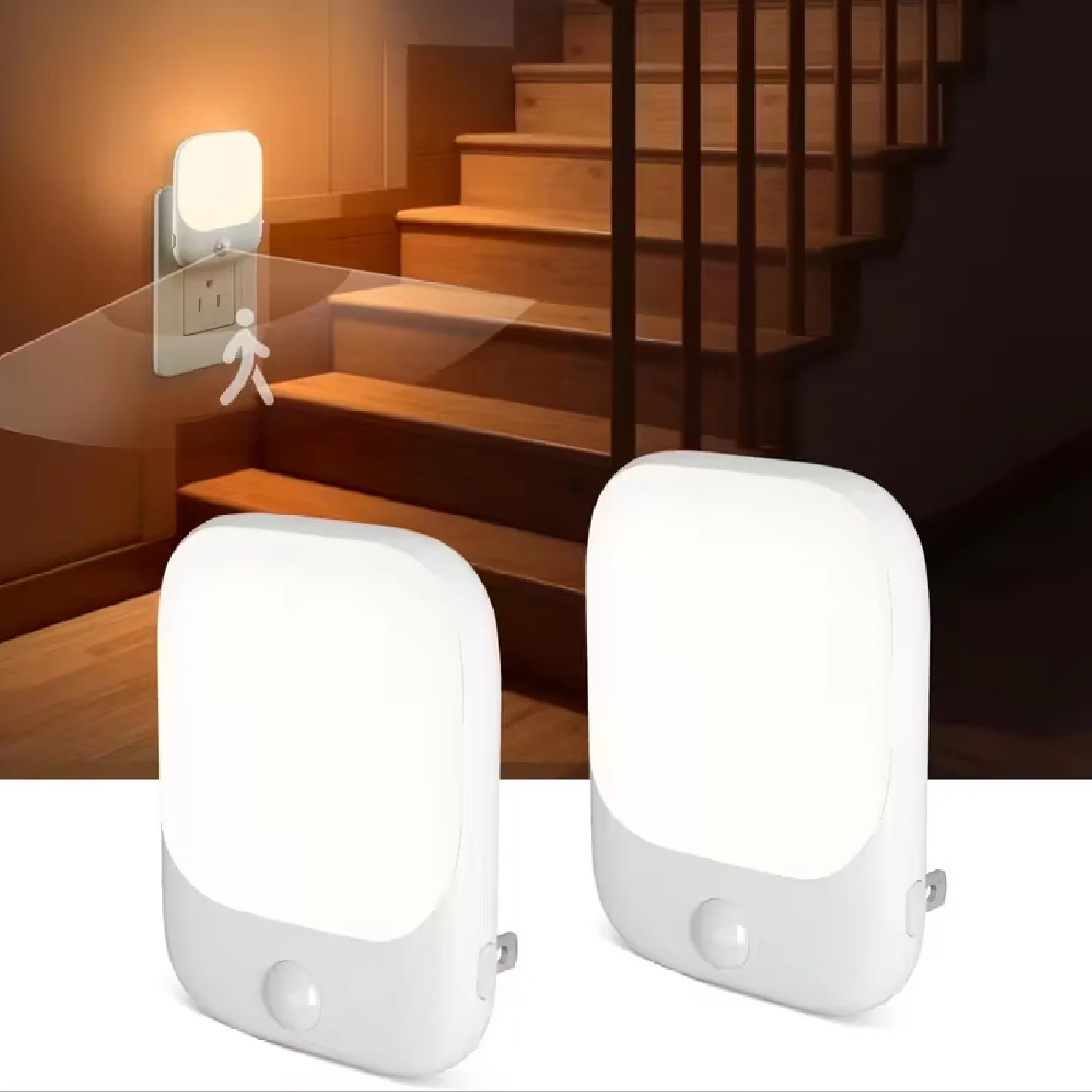 2-Pack Modern Wall-Mounted Night Lights with Motion Sensor, 2700K LED ...