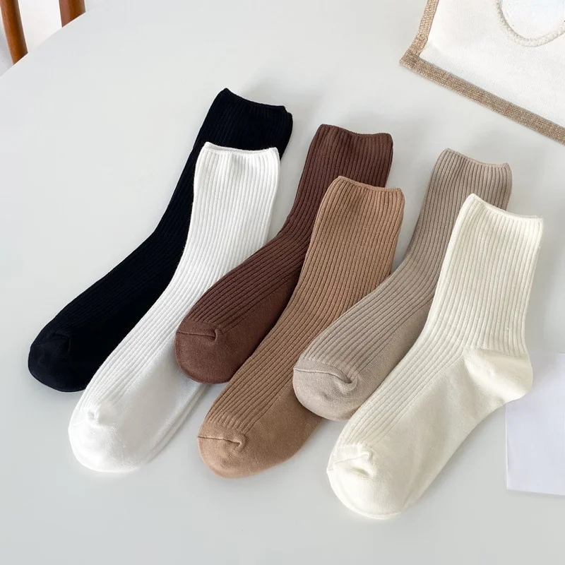 Brown Socks Women Tube Socks Pure Cotton Spring Autumn Ins Minimalist ...