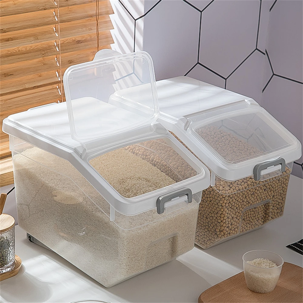 10kg Rice Storage Box Sealed Moisture Proof Large Bucket with Wheels PP ...