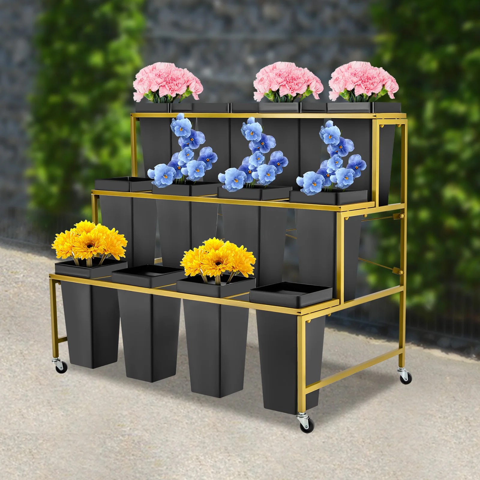 3-Layers-Metal-Gold-Rolling-Flower-Display-Stand-with-Wheels-12-Black ...