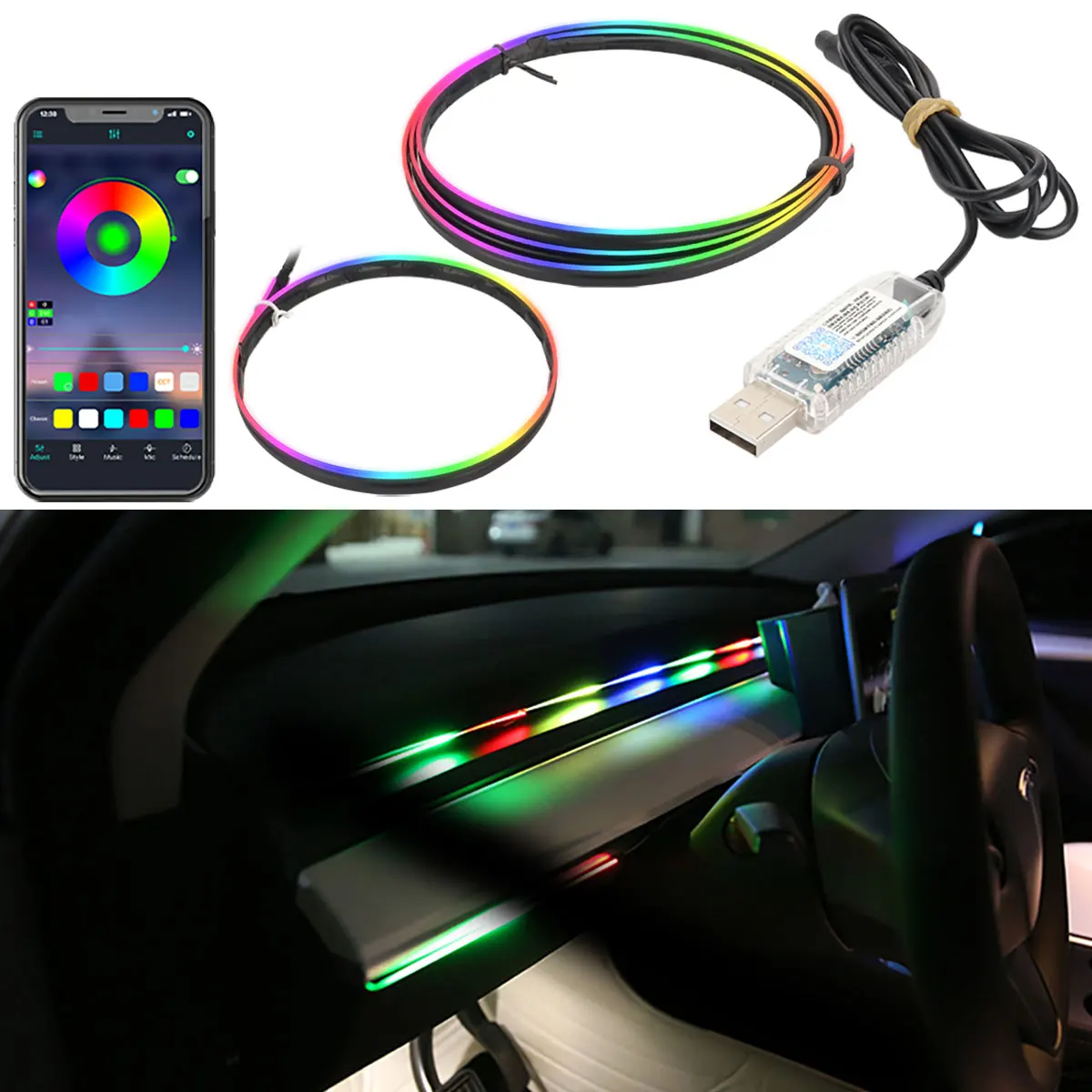 rgb-led-strip-for-car-Center-console-ambient-light-Neon-Illusory-color ...